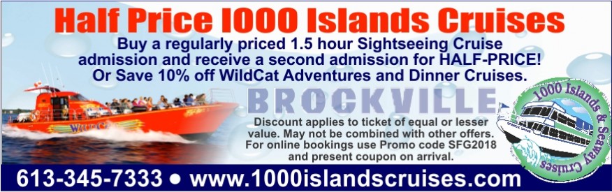 1000 Islands & Seaway Cruises Coupon - buy one, get one for half price!